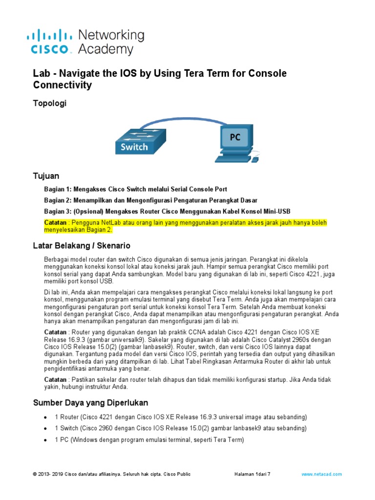 2.3.8 Lab - Navigate The IOS by Using Tera Term For Console Connectivity | PDF