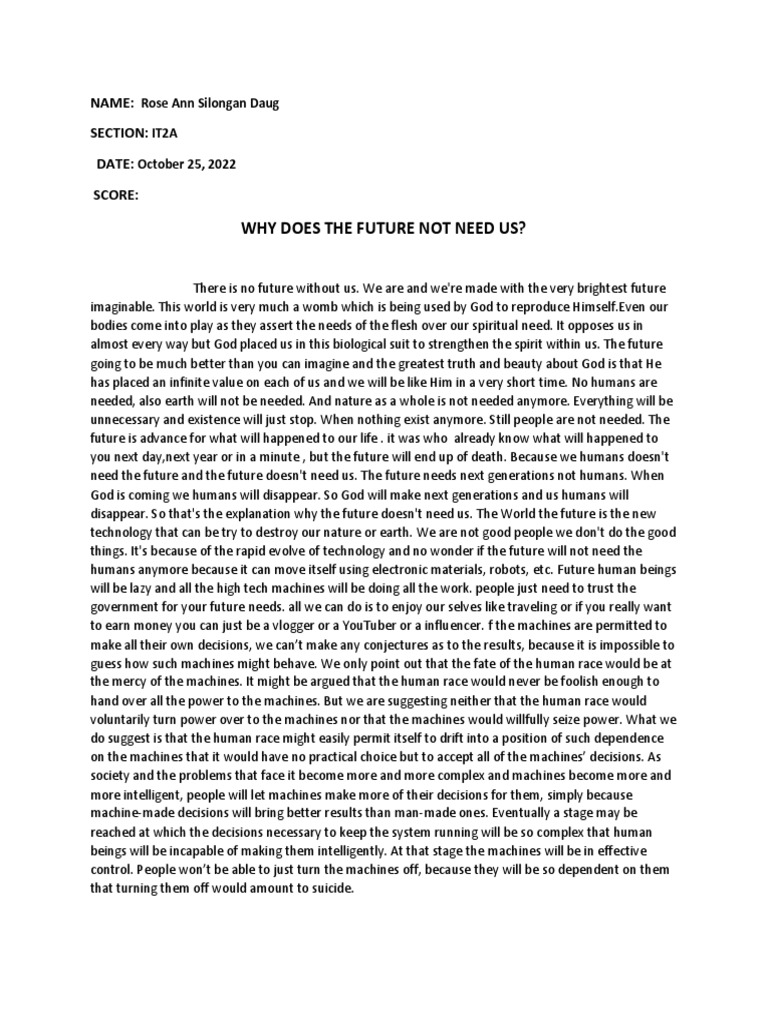 Daug, Reflection Paper | PDF | Human | Robot