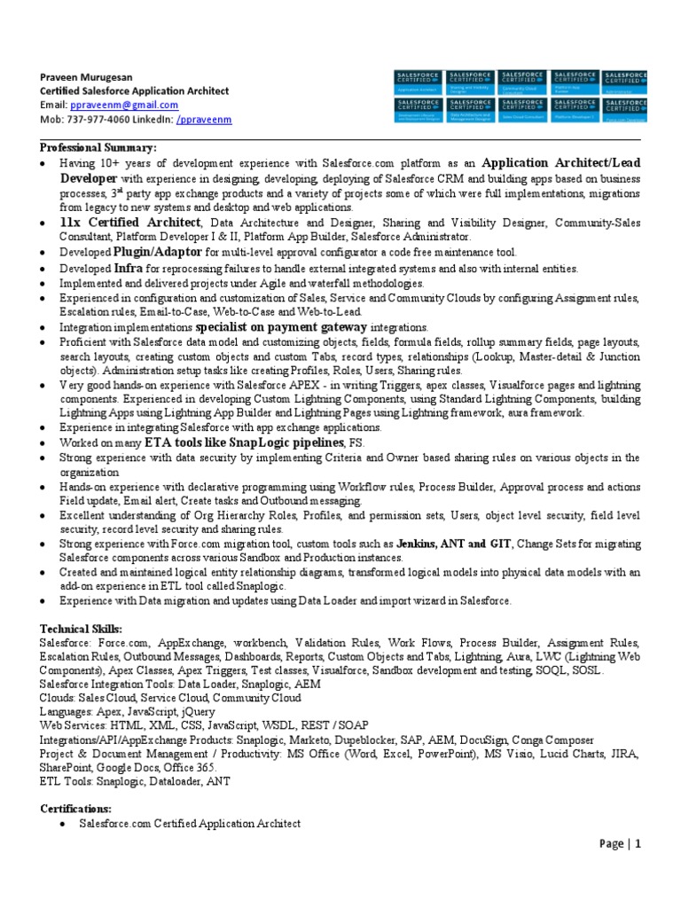 Praveen Murugesan Salesforce Architect Pdf Cloud Computing Software