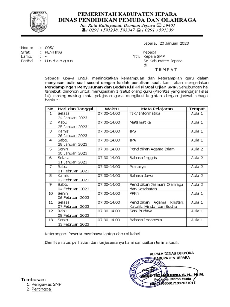 Surat Undangan Kisi Kisi | PDF