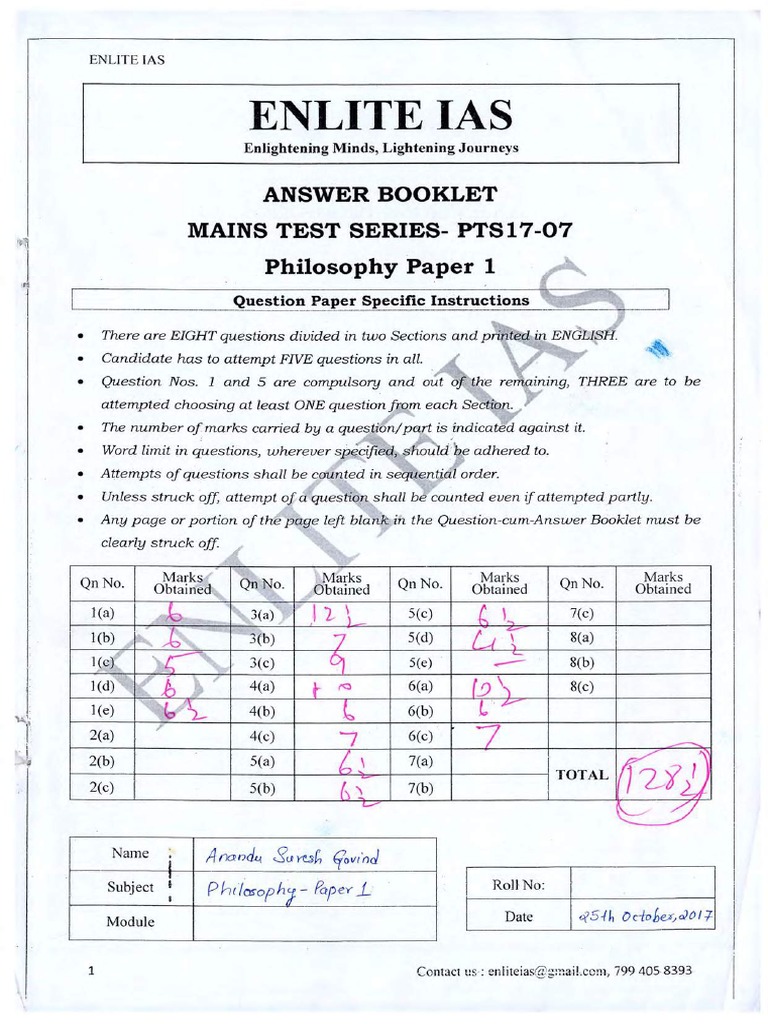 Philosophy National Topper 319 Marks Ananthu Suresh Govind IAS Answer ...