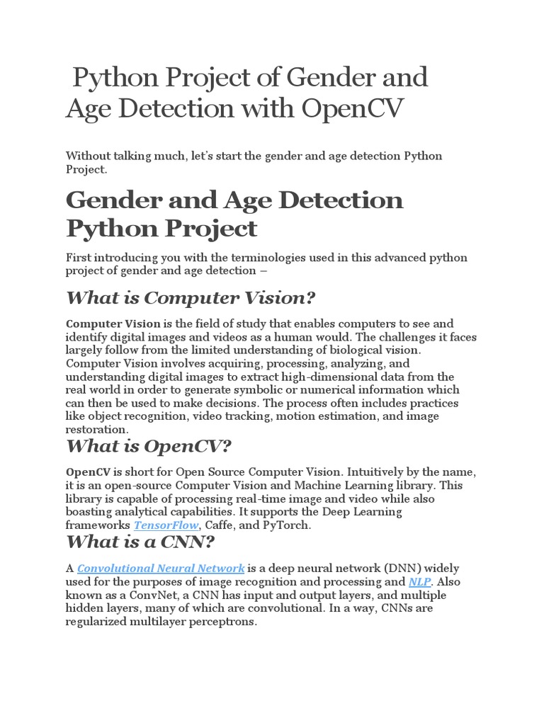 Python Project Of Gender And Age Detection With Opencv Pdf Deep Learning Computer Vision 