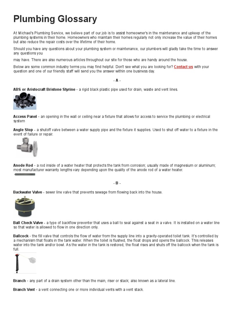 Plumbing Terms and Plumbing Definitions | PDF | Plumbing | Valve