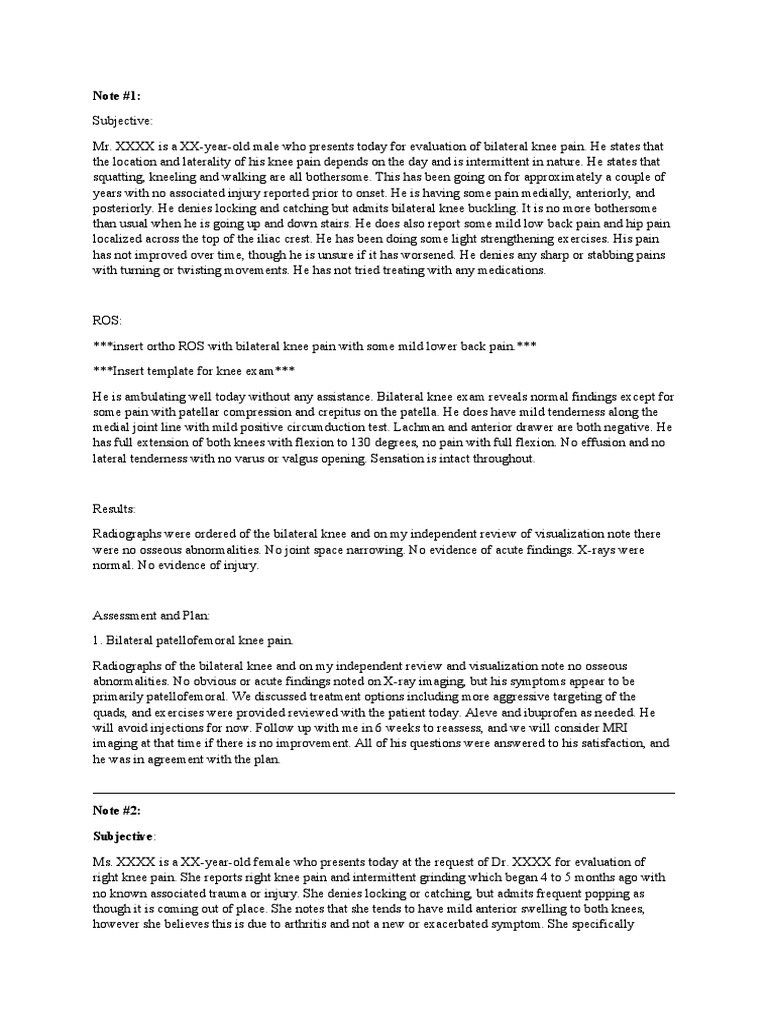 Sample Documents For Medical Scribe | PDF | Knee | Osteoarthritis