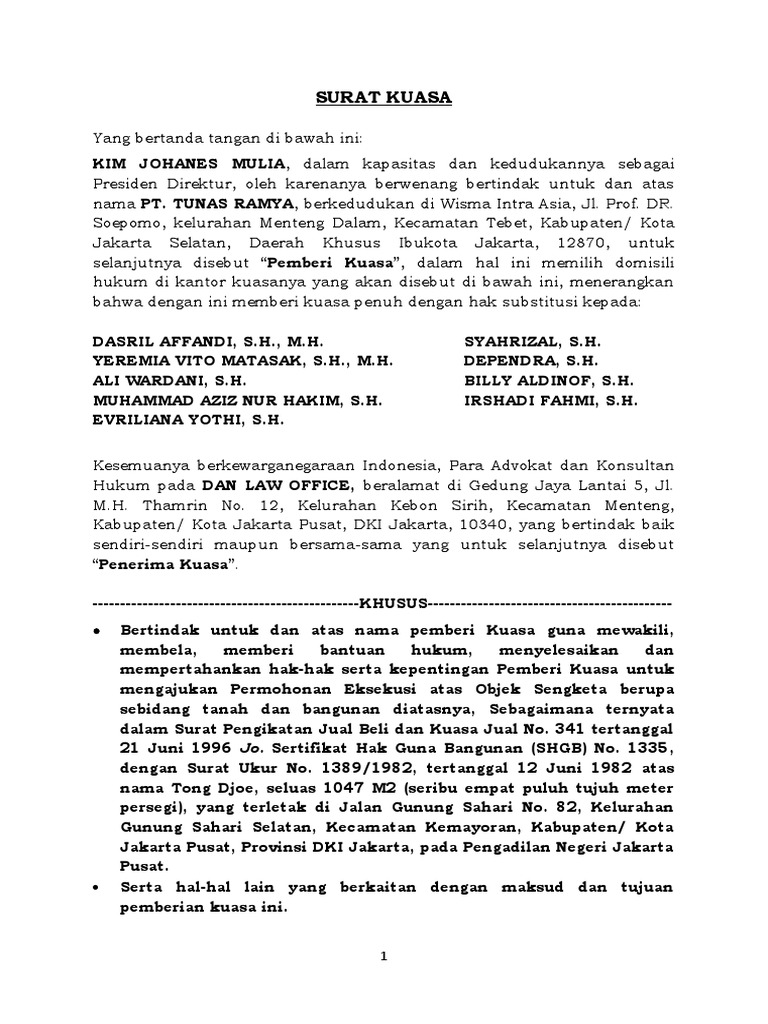 SK Permohonan Eksekusi Pt. Tunas Ramya | PDF