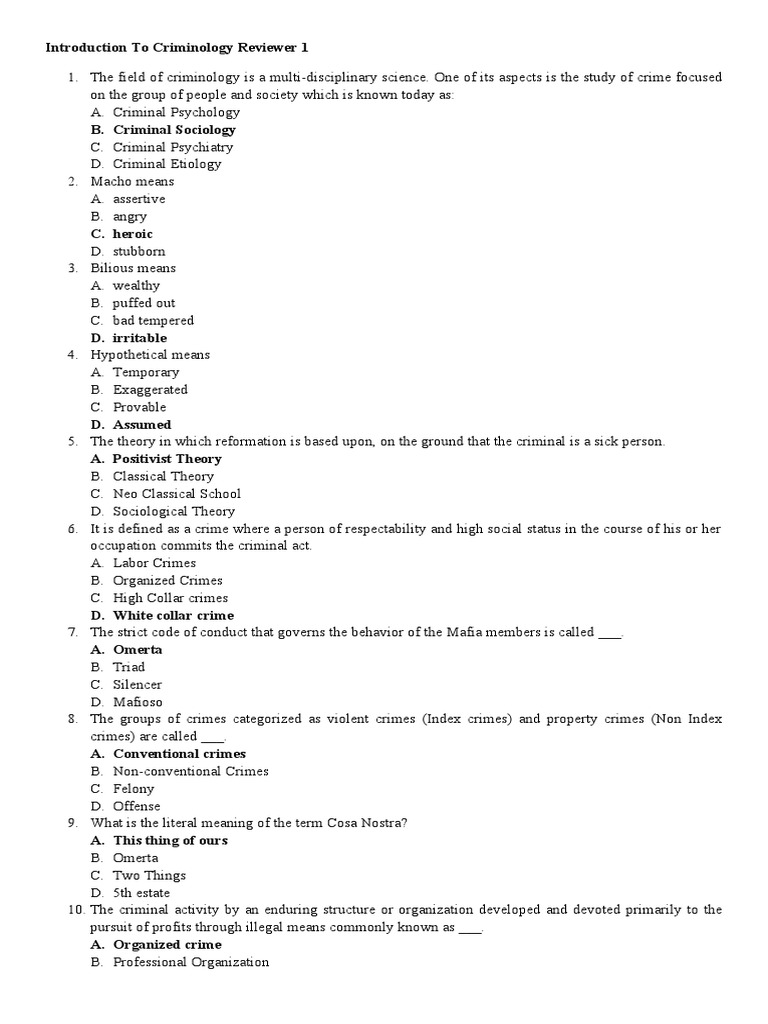 Reviewer Answer Key | PDF | Criminology | Id