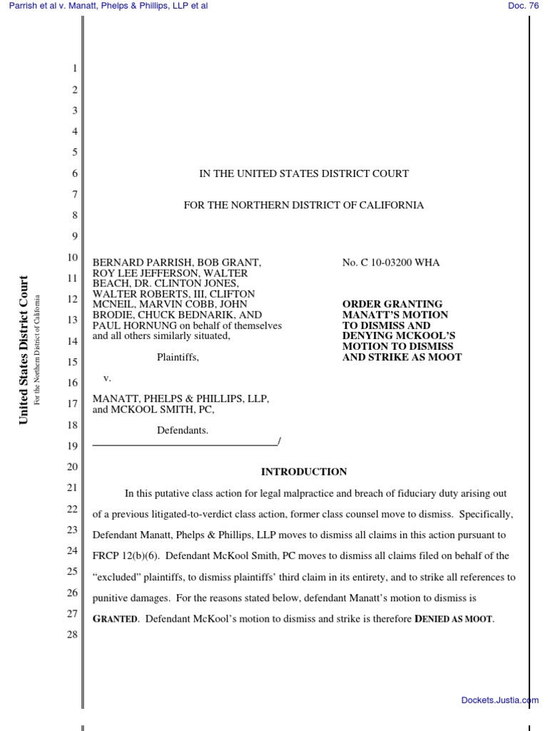 Manatt Phelps Dismissal of Parrish Et Al Lawsuit Granted | PDF ...