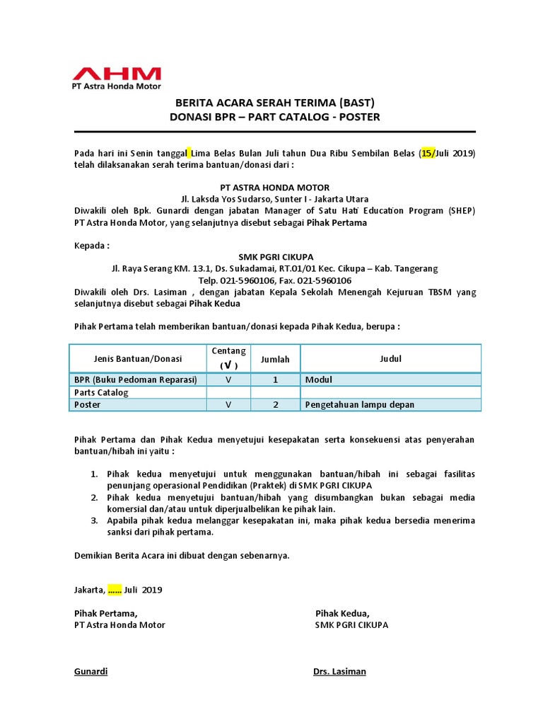 BAST Serah Terima BPR Part Catalog Poster Tahap 2 | PDF