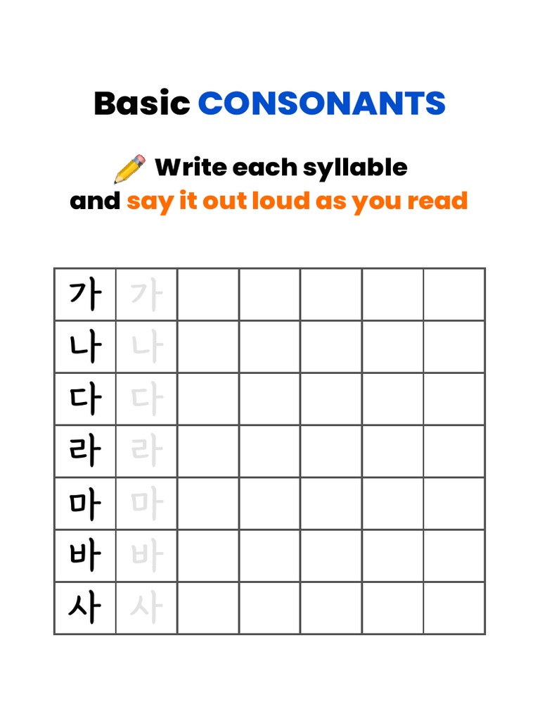 Korean 101 Writing Practice | PDF | Consonant | Vowel
