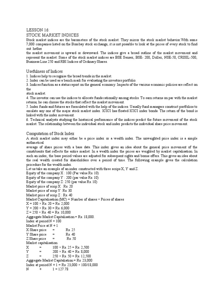 Lecture-16 Stock Market Indices | Download Free PDF | Stock Market ...