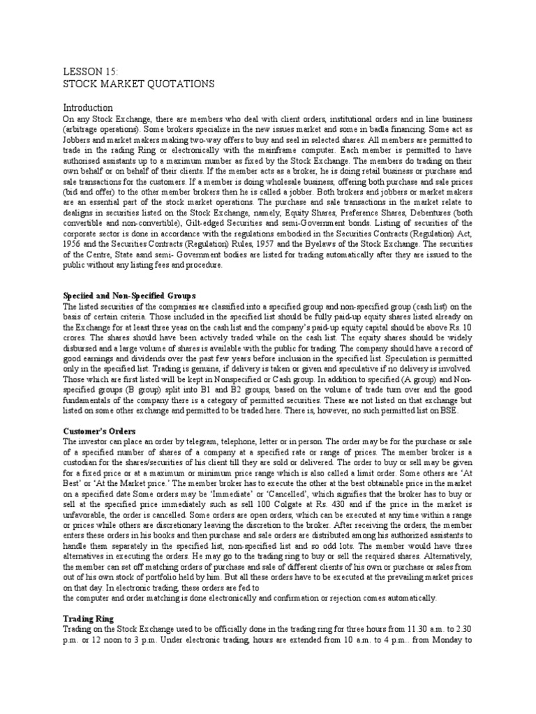 Stock Market Operations Overview | PDF | Stocks | Securities (Finance)
