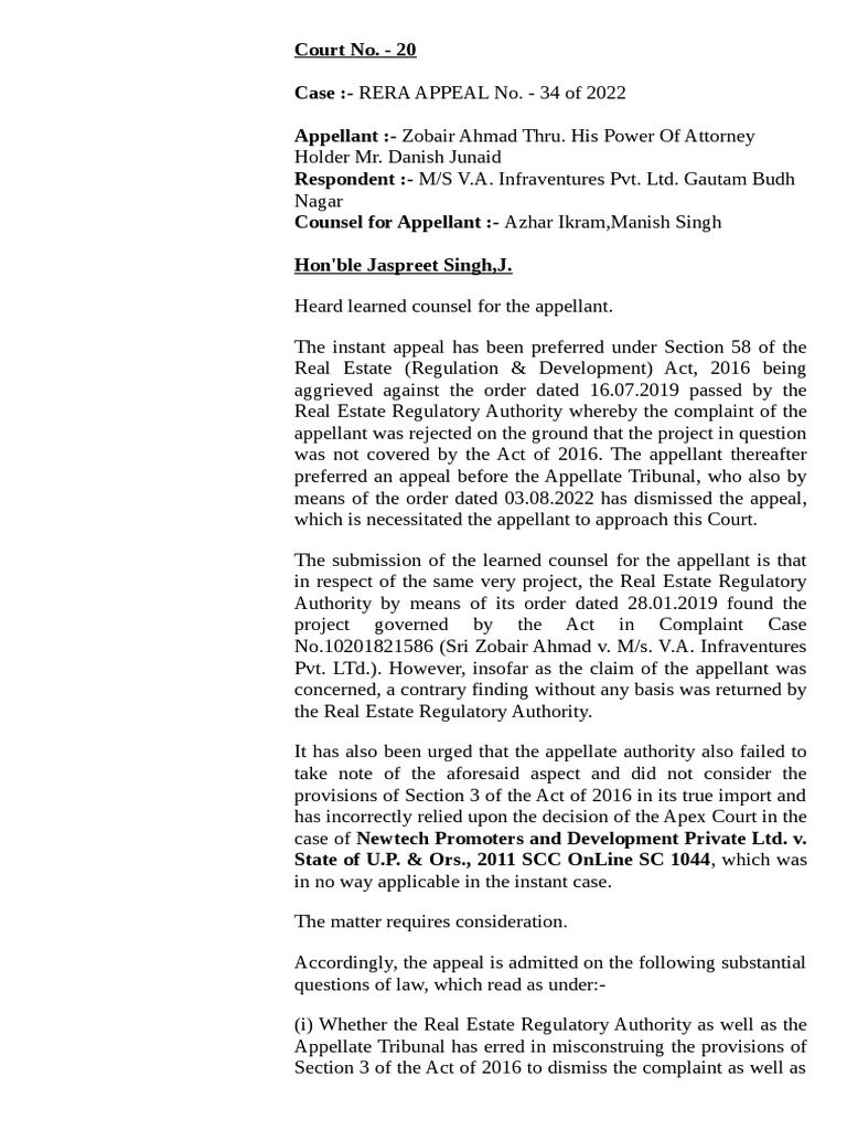 Rera (L) 34 2022 | PDF | Appeal | Common Law