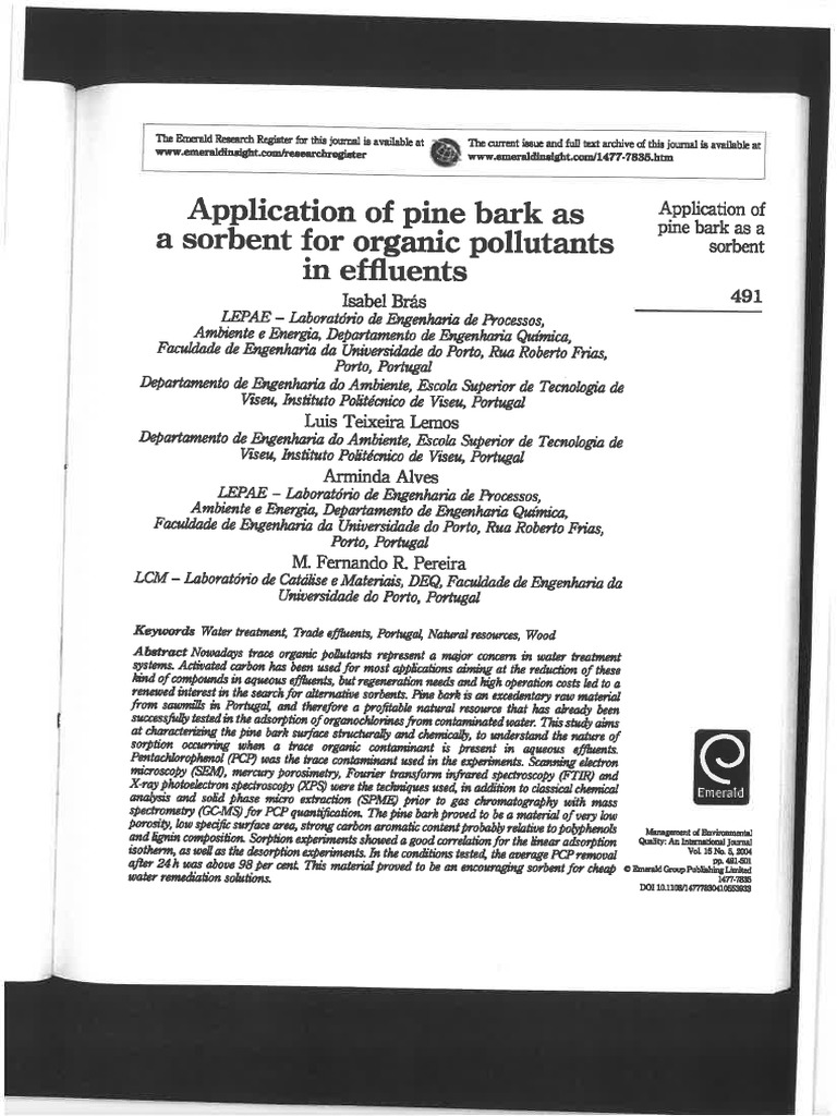 Application of Pine Bark As A Sorbent For Organic Pollutants in ...