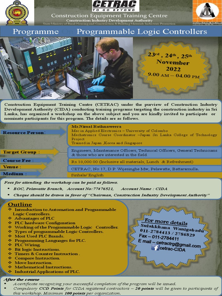 Programme Programmable Logic Controllers: Construction Equipment ...