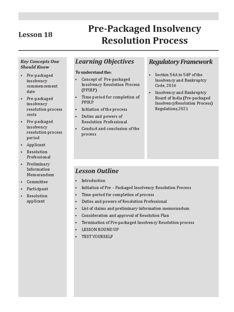 PPIRP (Pre Packaged Insolvency Resolution Process) | PDF | Bankruptcy ...