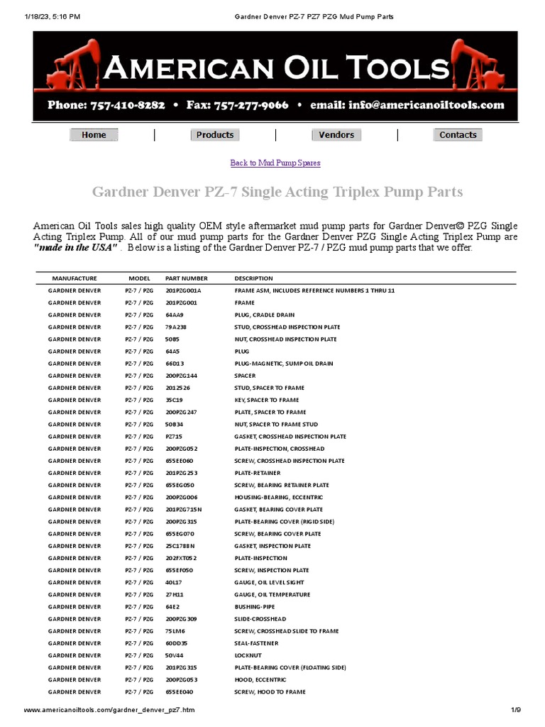 Gardner Denver PZ-7 PZ7 PZG Mud Pump Parts | PDF | Valve | Pump