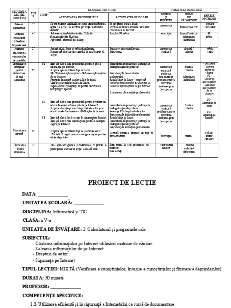 Plan Lectie Internet - CLS 5 | PDF