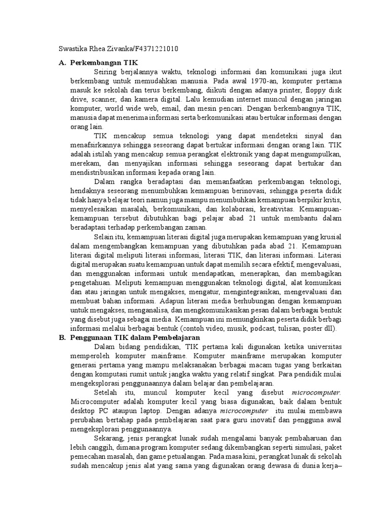Perkembangan TIK dalam Pembelajaran Abad 21 | PDF