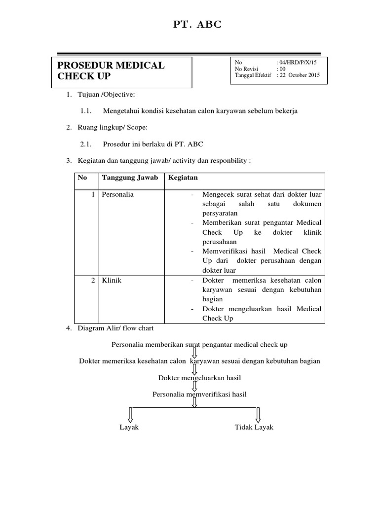 SOP Medical Check Up | PDF