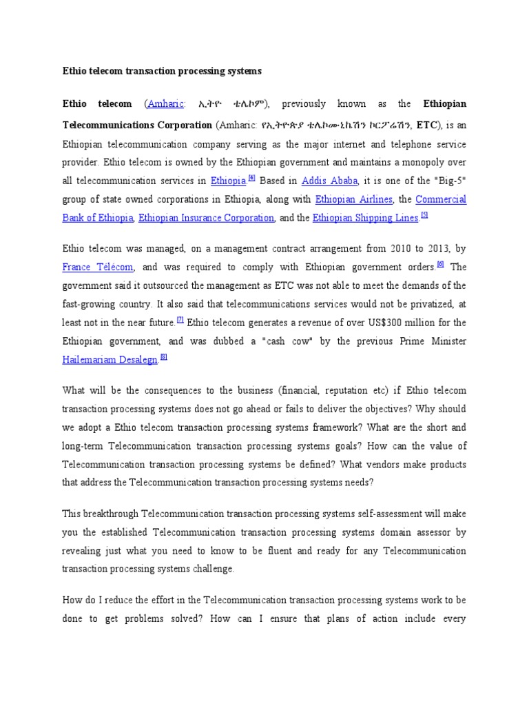 Ethio telecom transaction processing systems overview | PDF | Relational Database | Databases