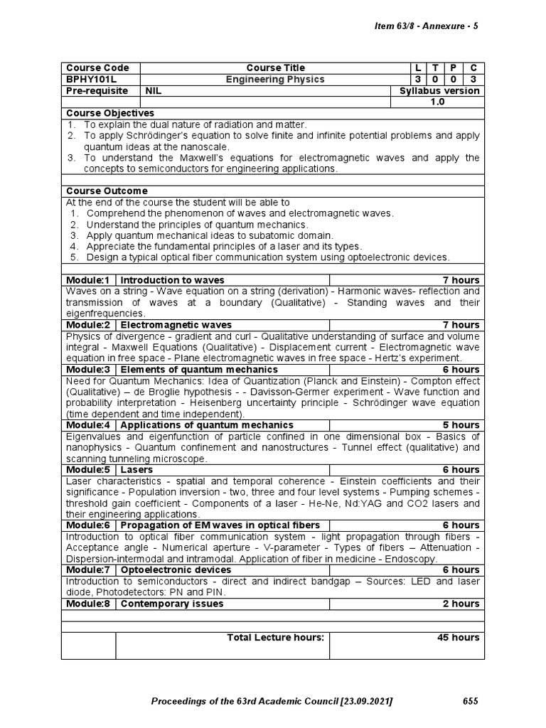 Engineering Physics Course Syllabus | PDF | Quantum Mechanics | Waves
