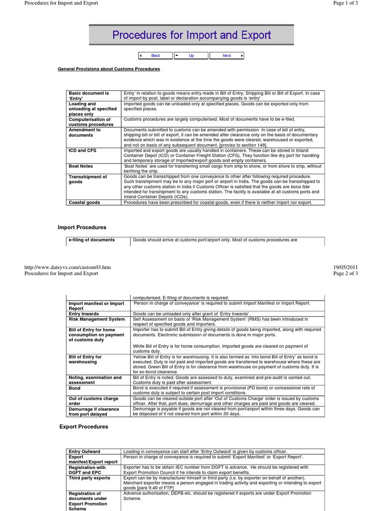 Procedure For Import and Export | PDF | Containerization | Customs