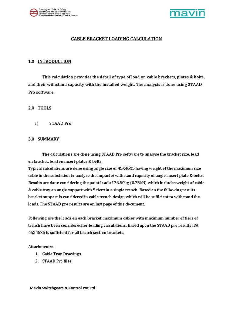 Cable Bracket Calculations & Loading Details | PDF | Civil Engineering ...