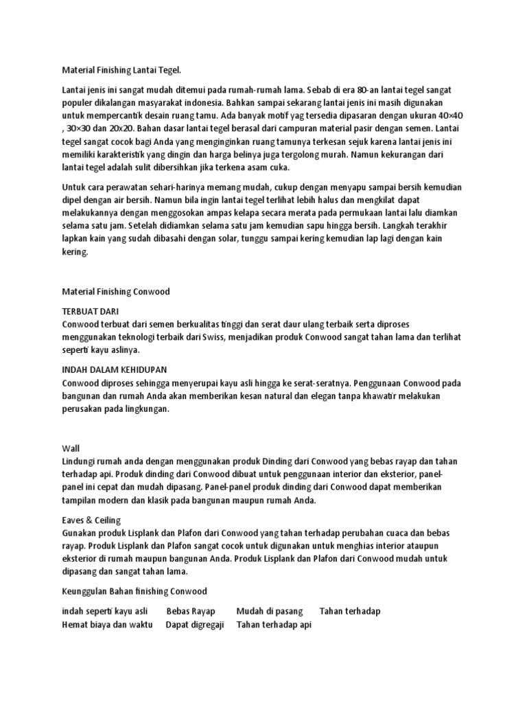 Material Finishing Lantai Tegel | PDF