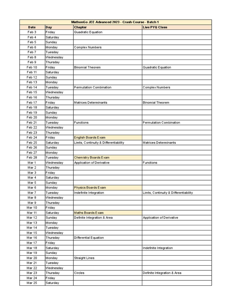 Schedule Jee Advanced 2023 Batch 1 | PDF | Integral | Trigonometry