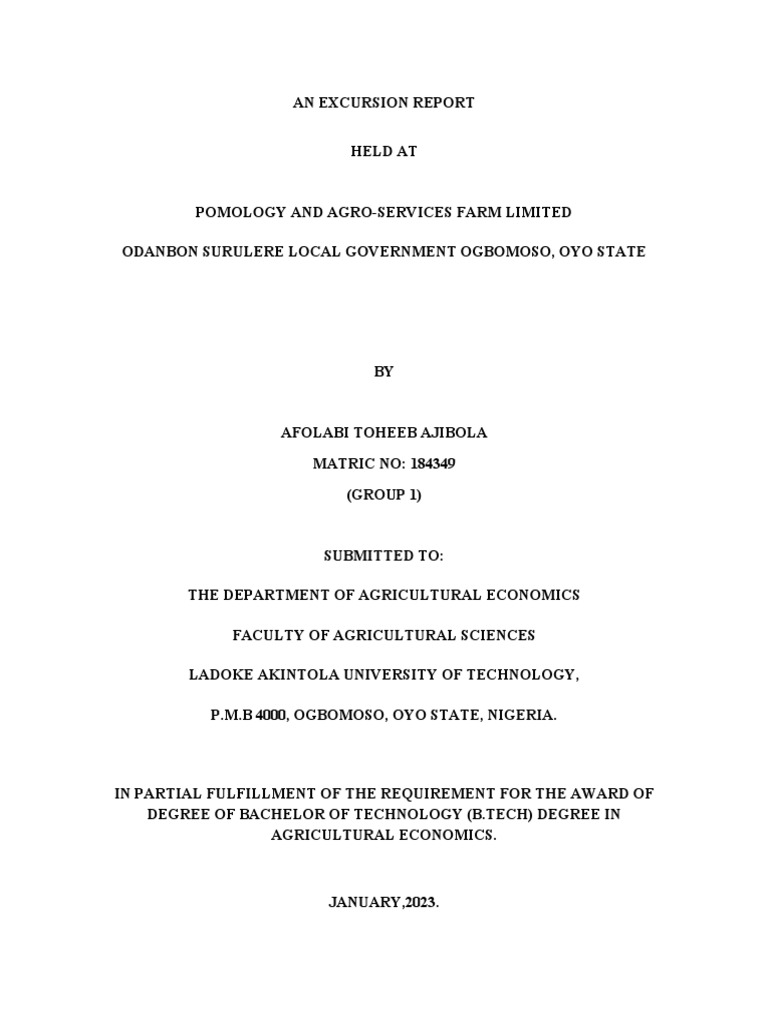 Boluwatife Excursion Report | PDF | Herbicide | Fertilizer