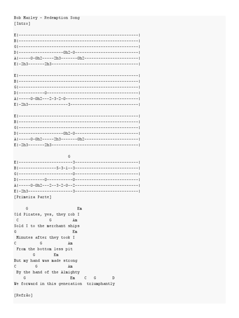 Redemption Song Guitar Tabs | PDF