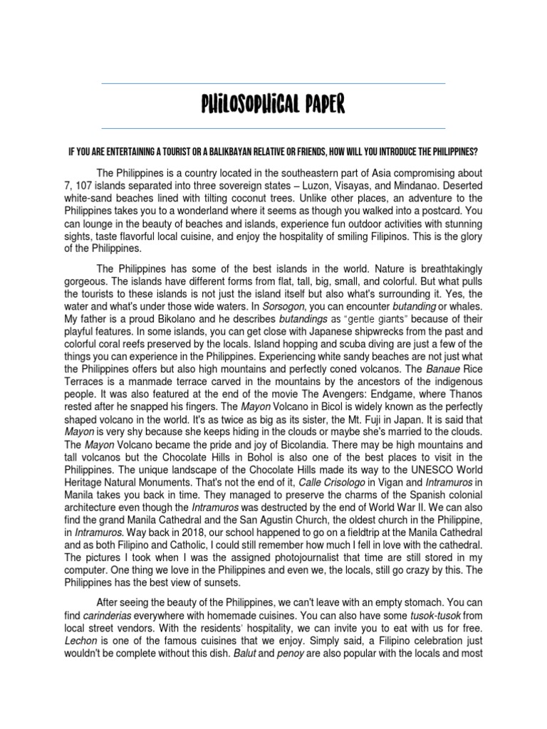 (Hannah Legaspi) Philosophical Paper | PDF | Philippines | Cuisine