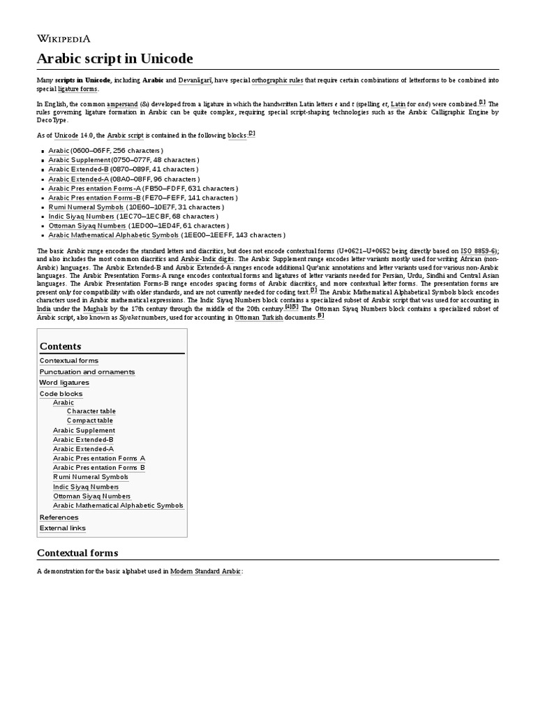 Arabic Script in Unicode | PDF | Encodings | Notation