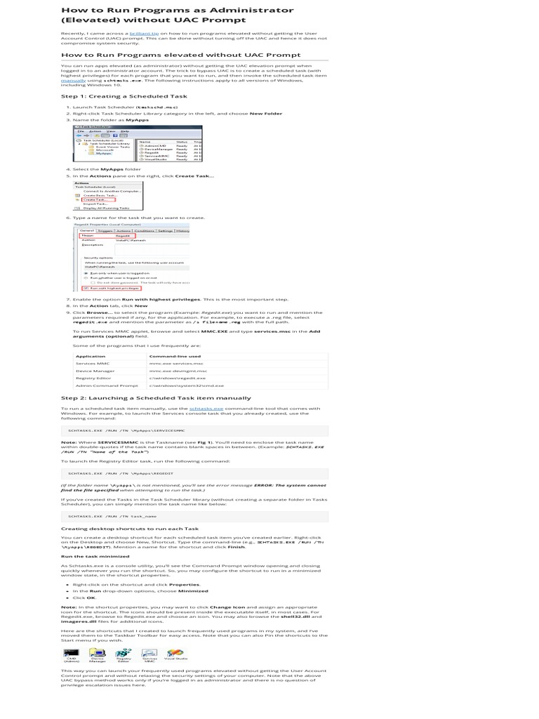 How To Run Programs Elevated Without UAC Prompt - Winhelponline | PDF ...