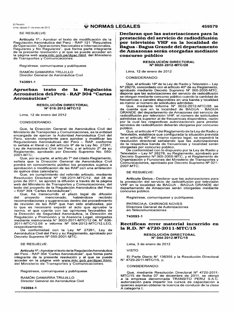 0 RD 016-2012-mtc12 El Peruano | PDF