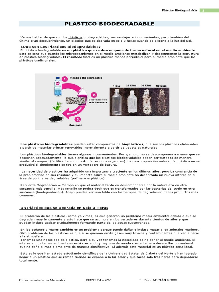 Plástico Biodegradable que se Degrada en 3 Horas | PDF | El plastico ...