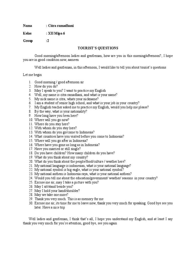 Tourist Questions | PDF