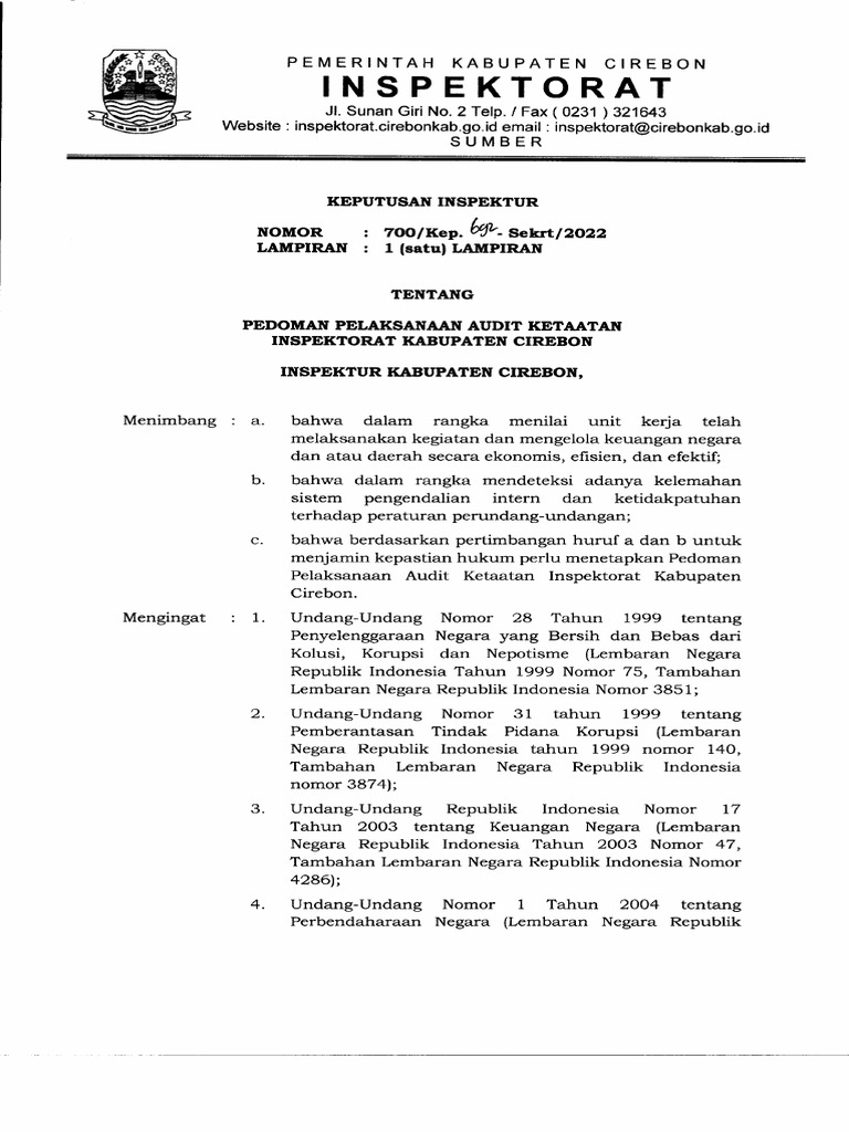 SK Insp Pedoman Audit Ketaatan 25042022 | PDF