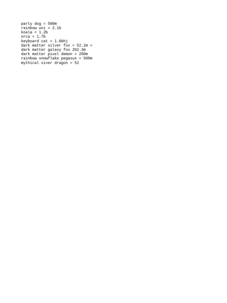 Pet Sim X Value Lists | PDF