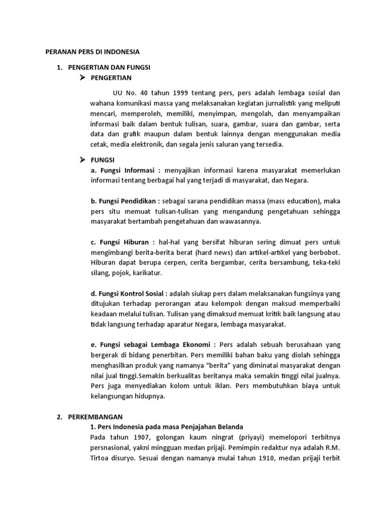 Peranan Pers Di Indonesia | PDF
