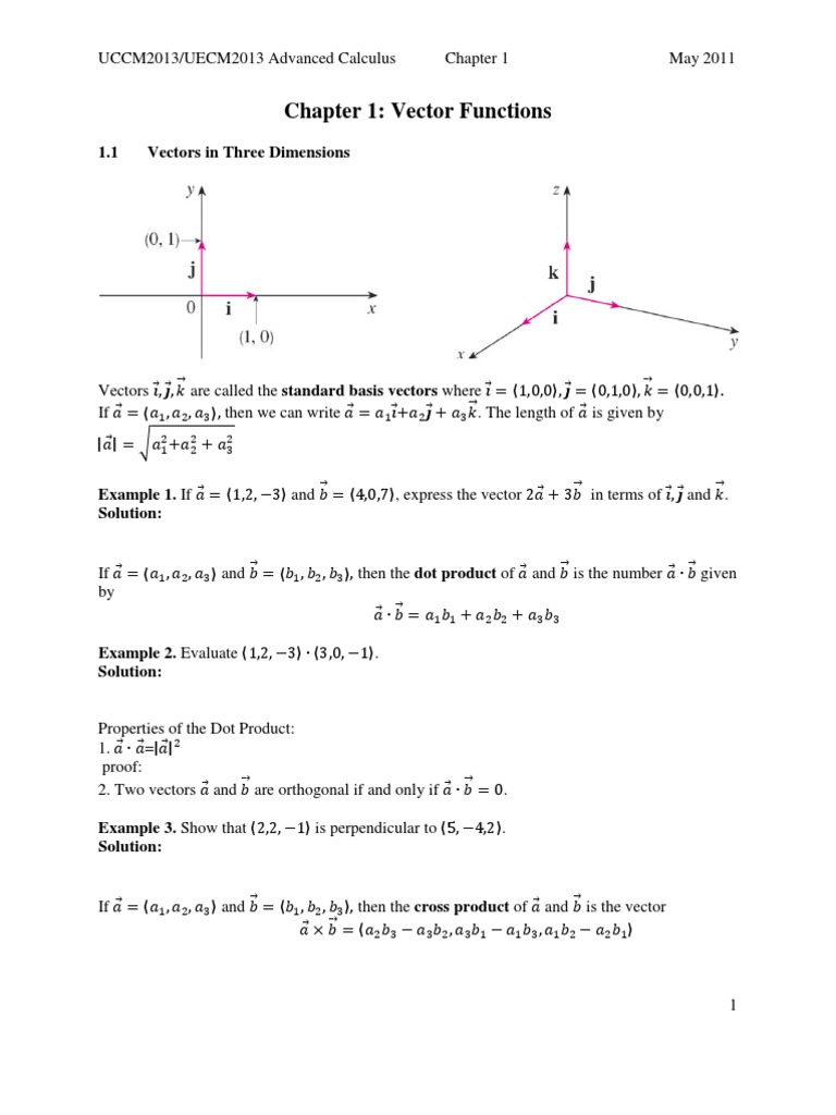 Chapter 1: Vector Functions: 1.1 Vectors in Three Dimensions | PDF ...