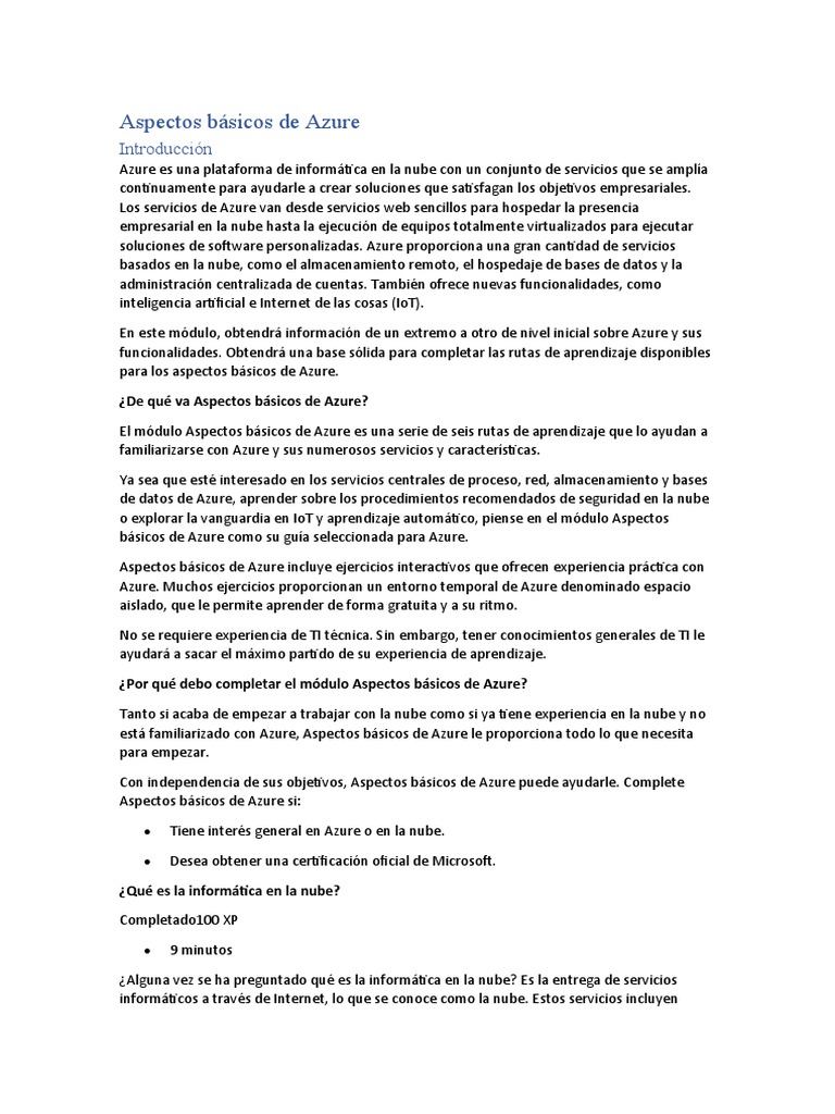 Aspectos Básicos de Azure | PDF | Computación en la nube | Microsoft Azure