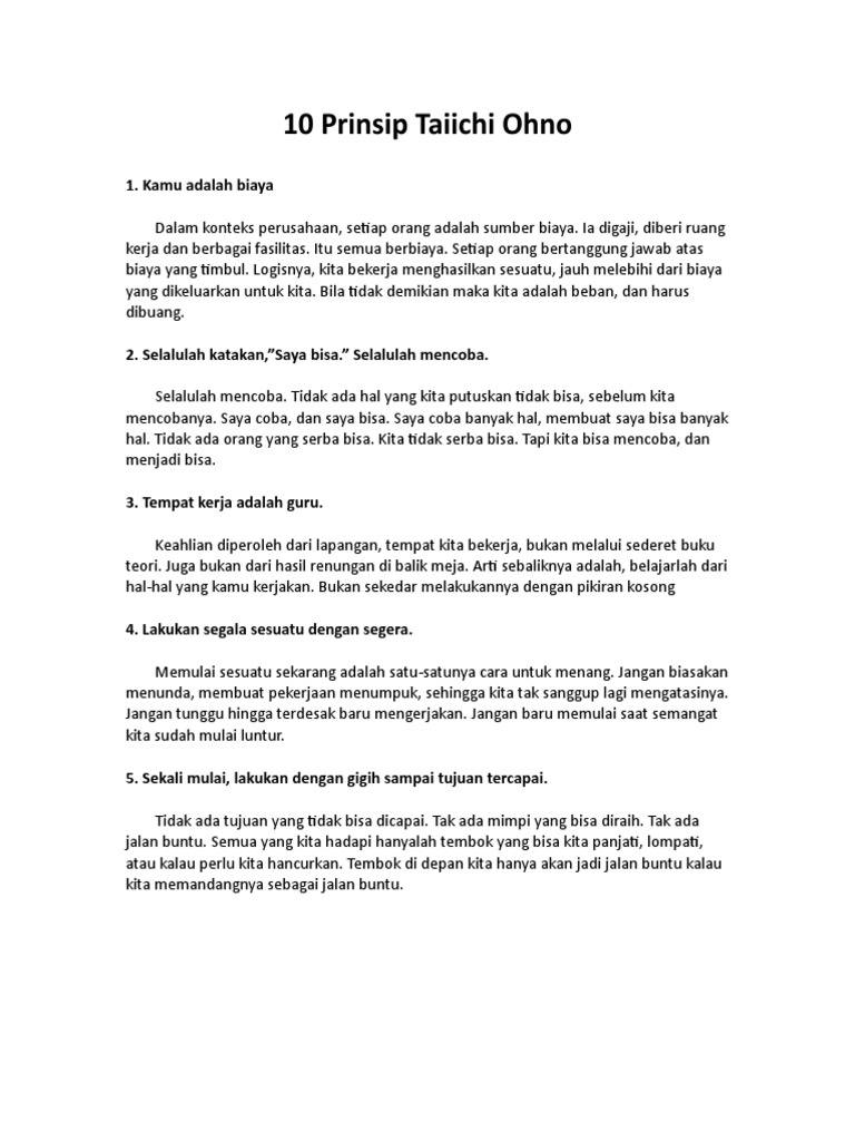 10 Prinsip Taiichi Ohno | PDF