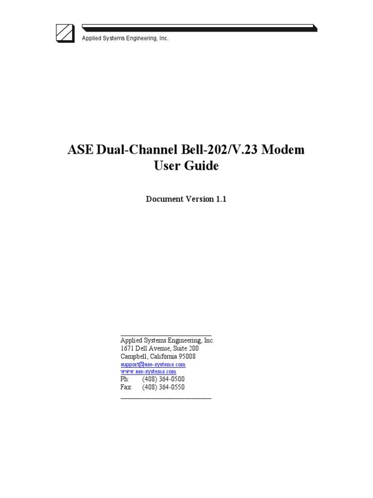 ASE Dual Channel Bell 202 and V.23 Modem 1.1 | PDF | Modem ...