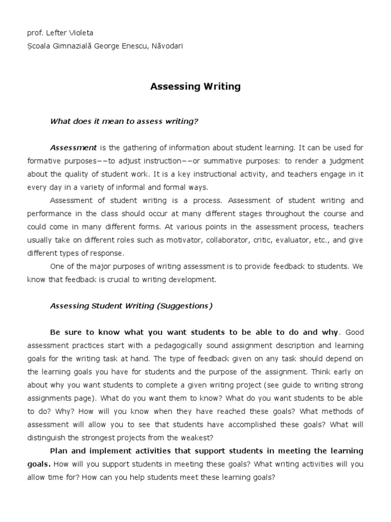 Referat Cerc SC 1 Assessing Writing | PDF | Learning | Rubric (Academic)