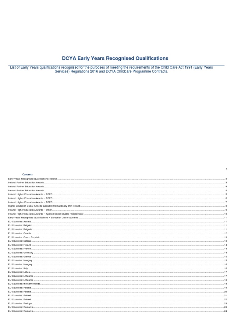 DCYA Early Years Recognised Qualifications | PDF | European Union | Child Care