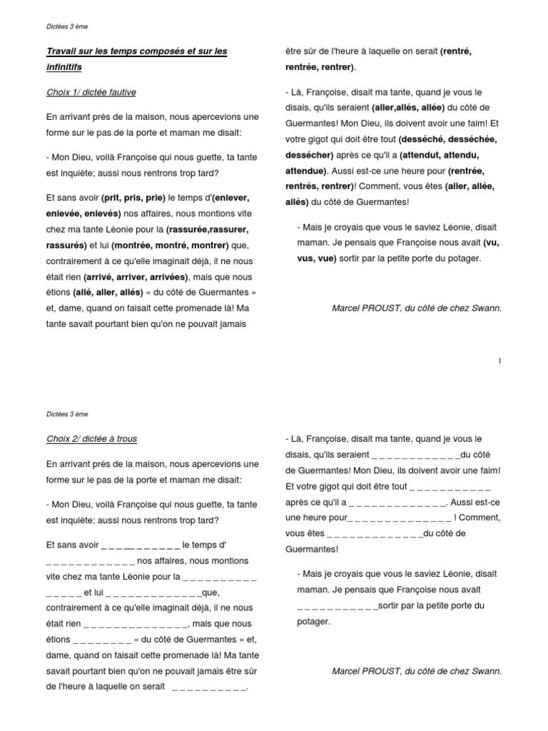 Dictées à imprimer pour la 3ème | PDF