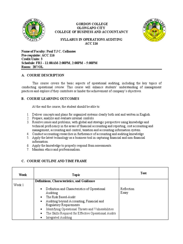 Operations Auditing Syllabus - Student | PDF