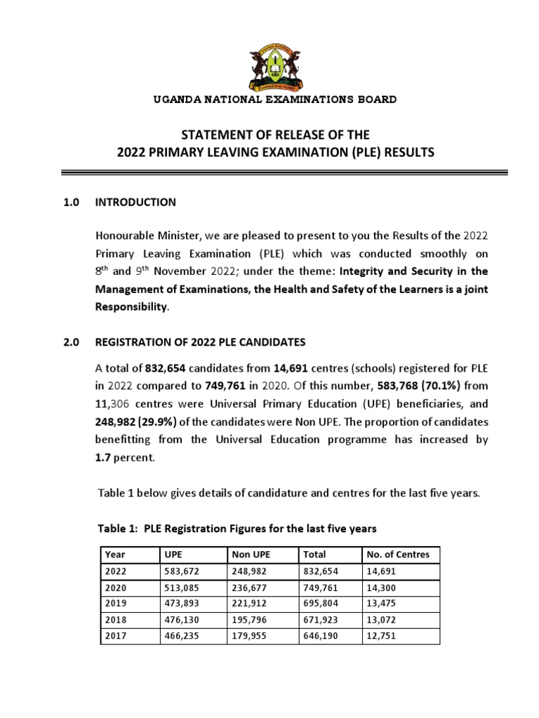 2022 PLE Results Overview and Analysis | PDF | Teachers