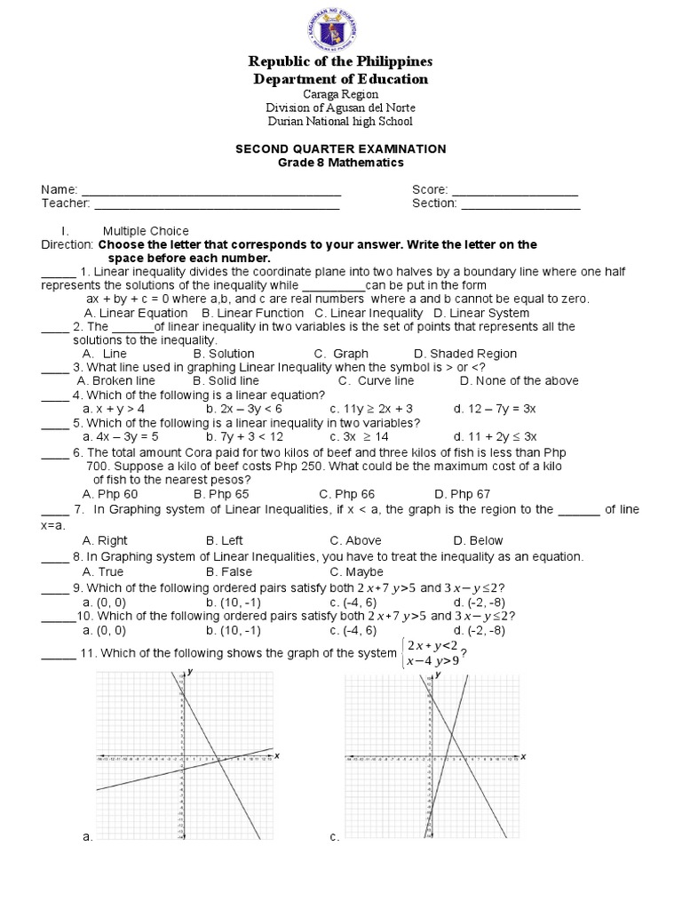 Math8-Q2-Exam(For-Submission) | PDF | Function (Mathematics) | Mathematical Proof